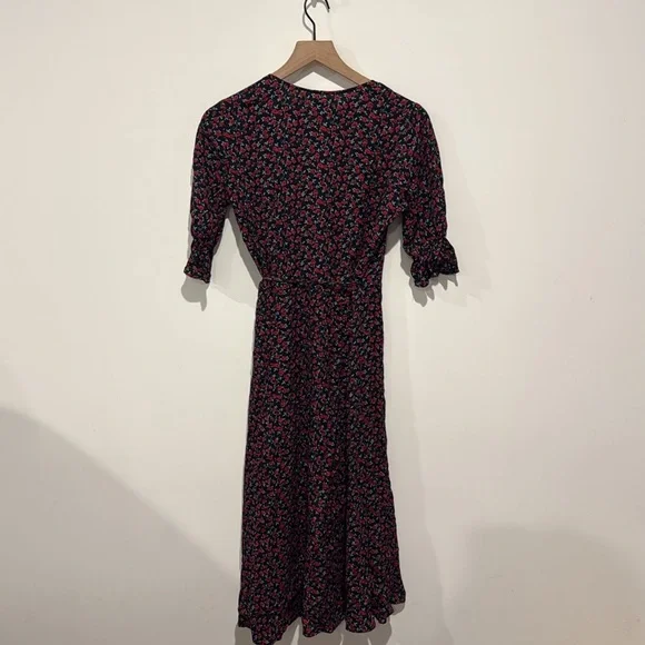 Reformation Women’s Judith Wrap Midi Dress Mabel Rose Print Black / Red XS